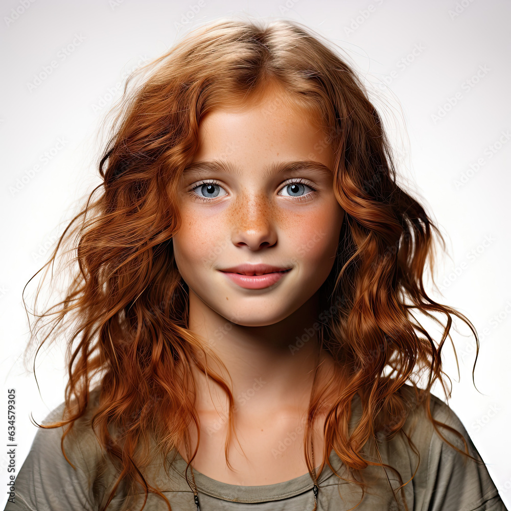 Professional studio head shot of a chipper 10-year-old French girl with ...