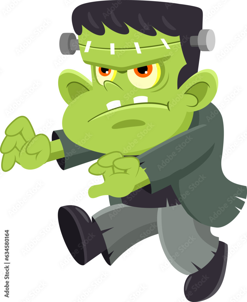 Halloween Frankenstein Cartoon Character Walking With His Arms Out ...