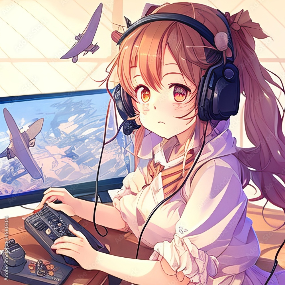 Cute Teenage Anime Girl Playing Computer Games After School japanese ...