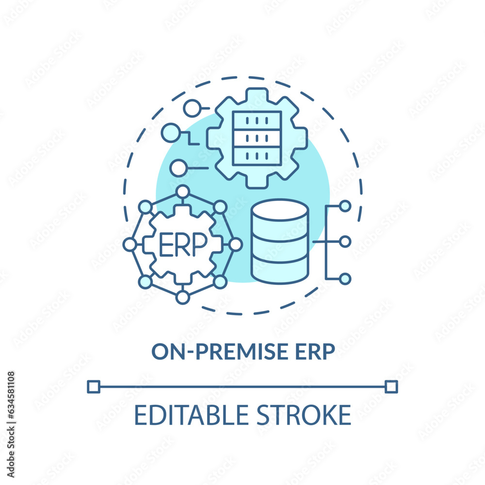 Editable on-premise ERP blue icon concept, isolated vector, enterprise ...