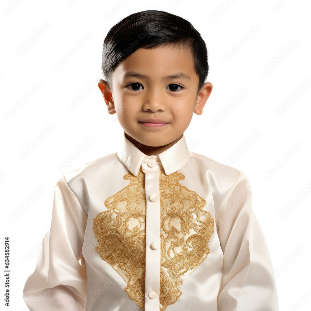 Studio shot of a Filipino 8-year-old boy wearing a traditional barong ...