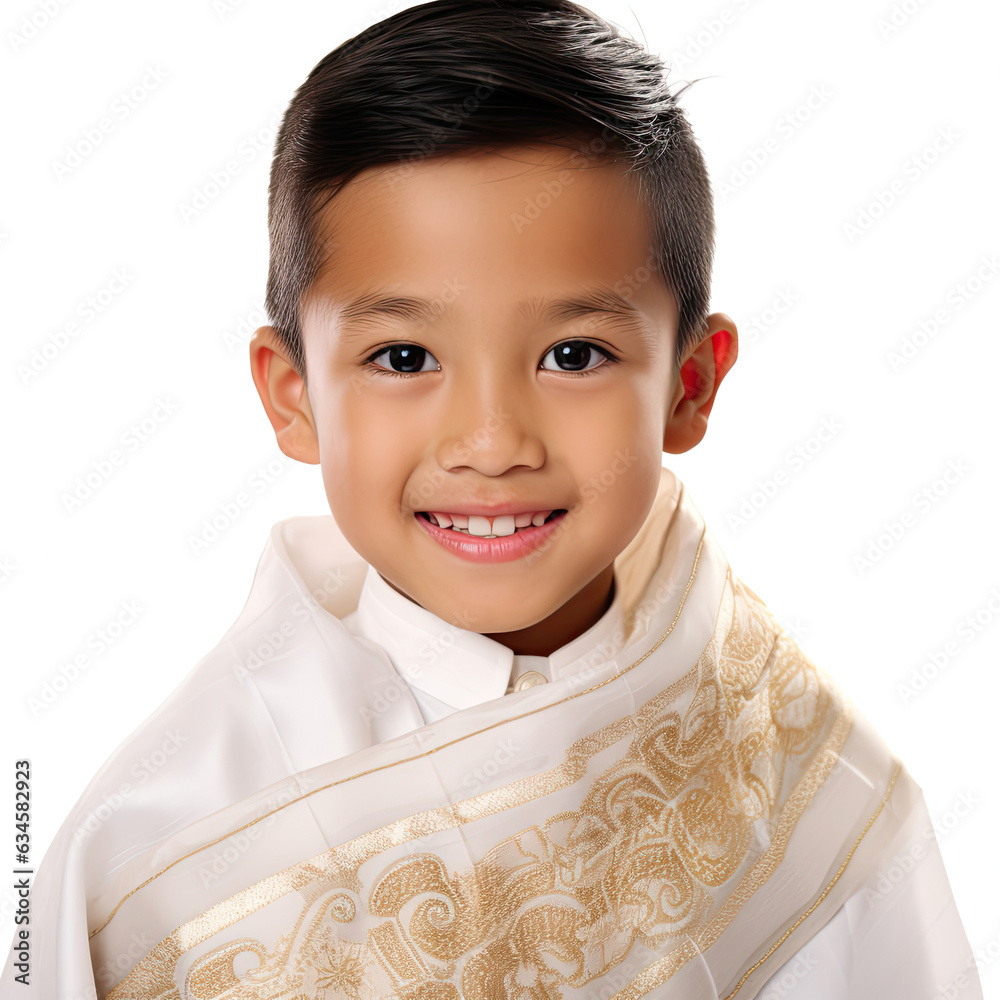 Studio shot of a Filipino 8-year-old boy wearing a traditional barong ...