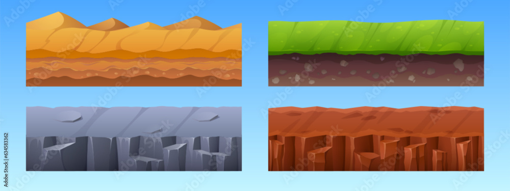 Game seamless ground and underground layer with sand hills, soil ground ...