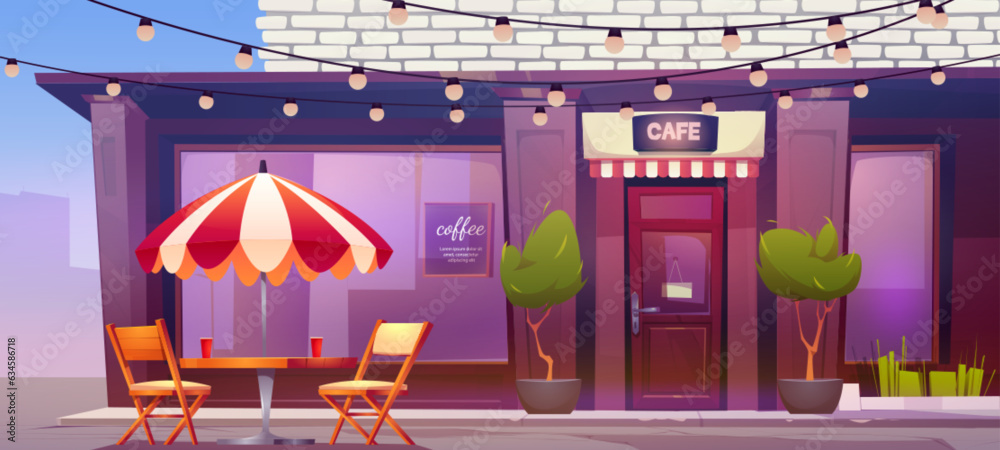 Urban cafe on city street corner. Vector cartoon illustration of coffee ...