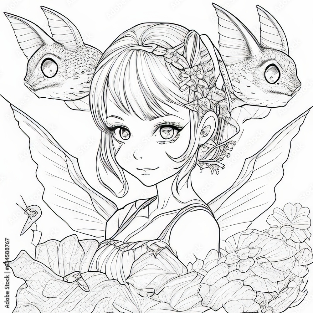 Enchanted Anime maga Art: Coloring Page of a Girl and Her Dragon for ...