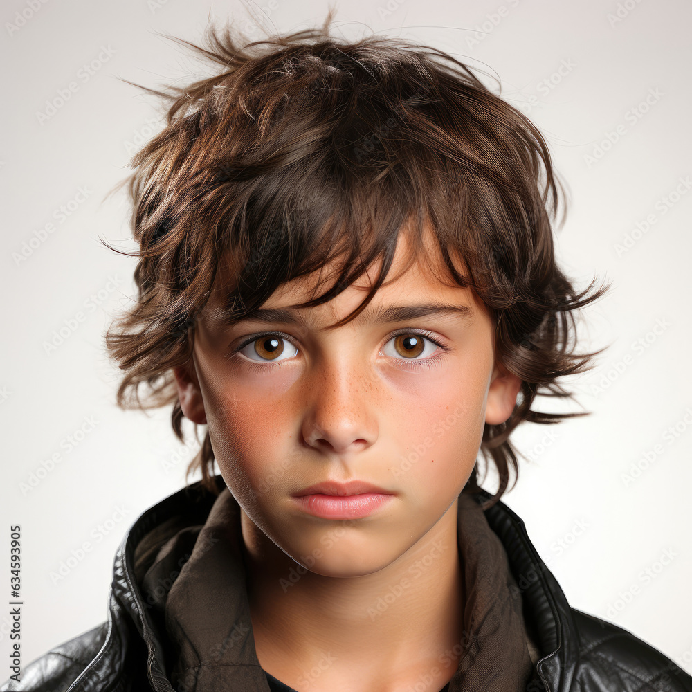 Professional studio head shot of an 11-year-old Spanish boy with a ...