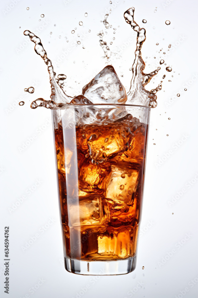 ice Americano and Ice Tea tall glass splash up in Air. Cold brew ice ...