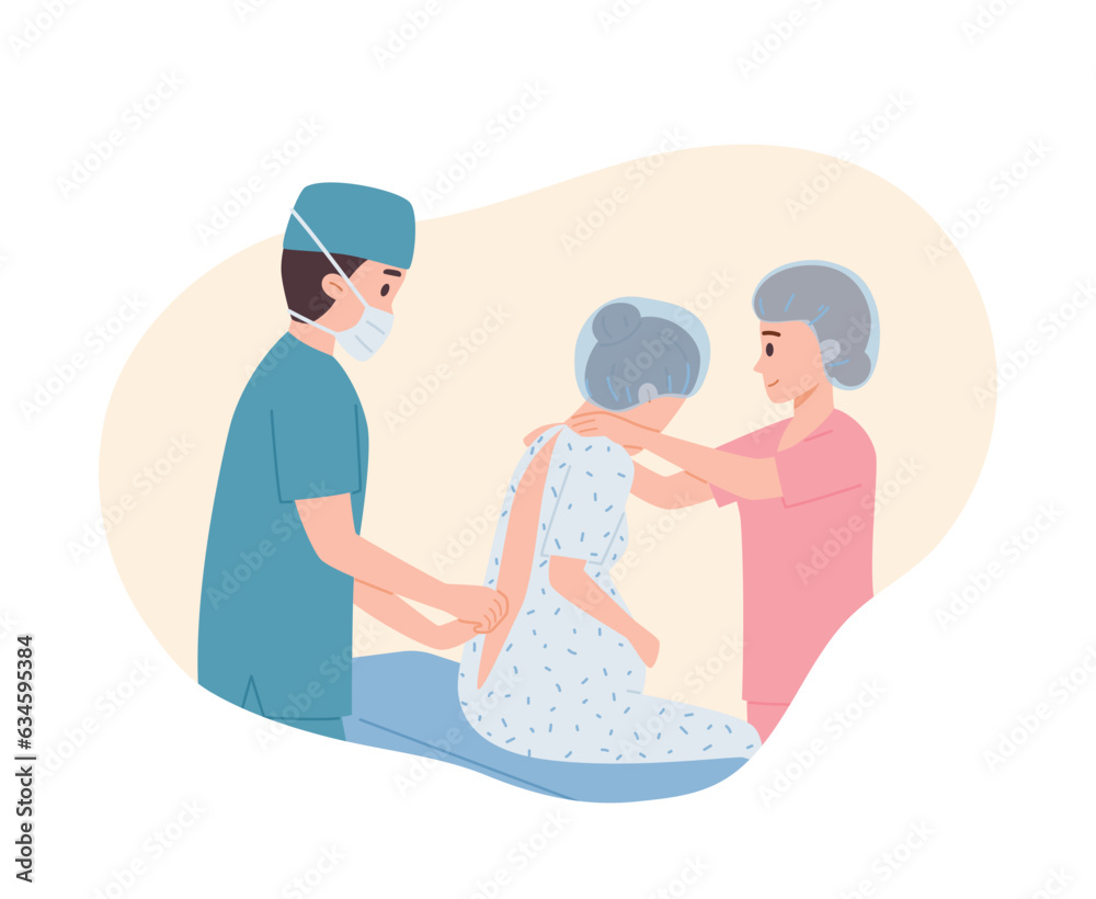 Epidural anesthesia, doctor makes a patient spinal injection, vector ...