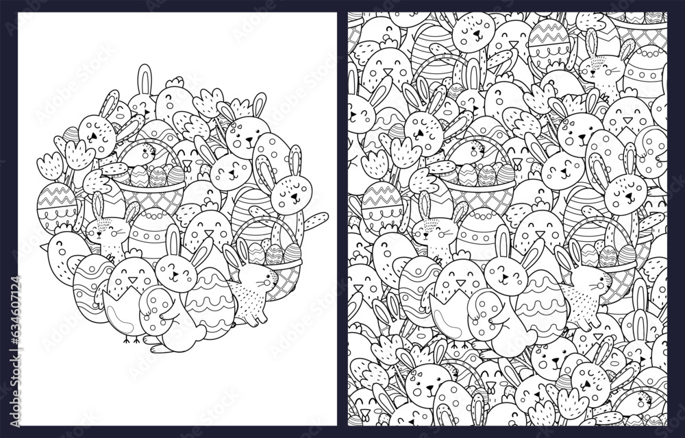 Cute Easter bunnies and chicks coloring pages set in US Letter format ...