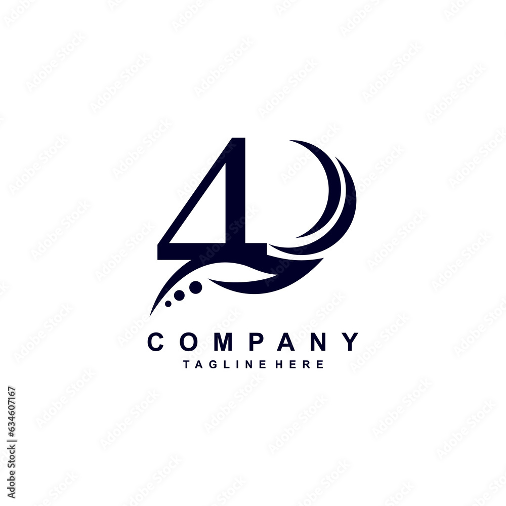 luxury black number 4 logo design with leaves, pretty swoosh feathers ...