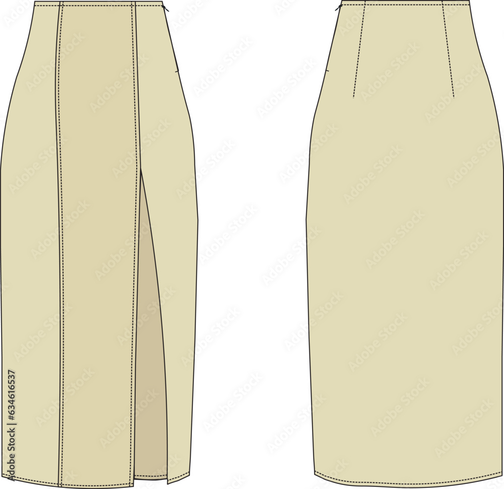 Vetor de two-piece slit Skirt Template Flat Sketches, Fashion Technical ...