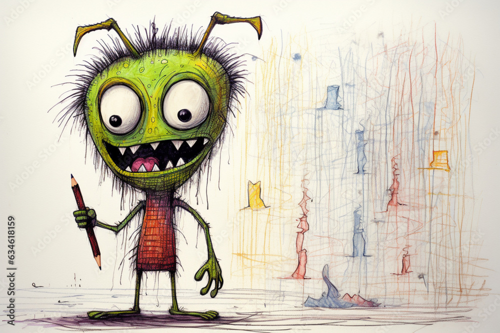 Pencil-drawn monsters from nightmares, silly and scary alien monsters ...