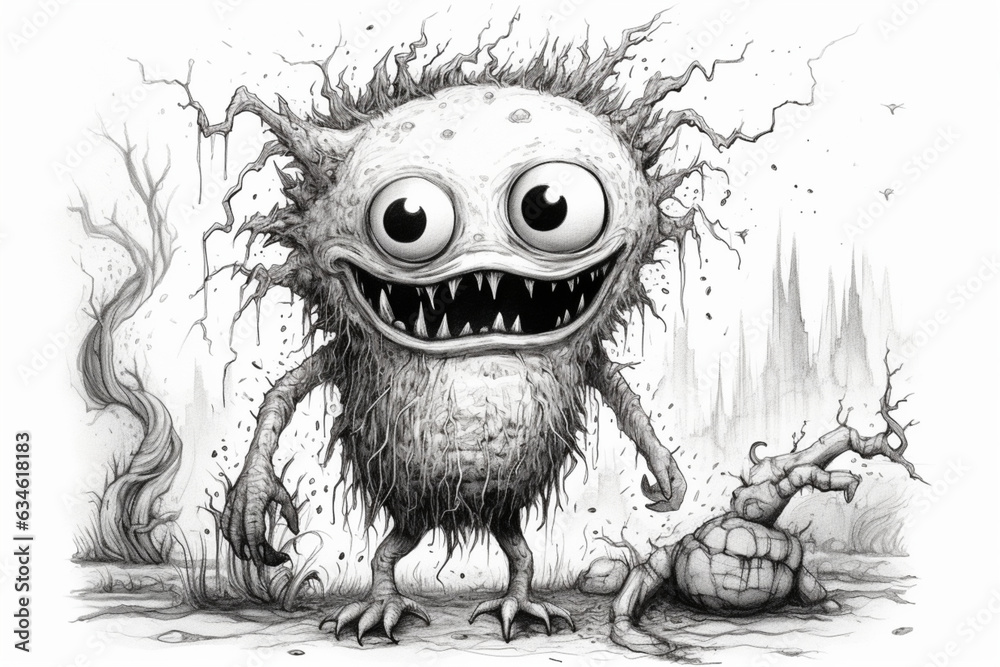 Pencil-drawn monsters from nightmares, silly and scary alien monsters ...