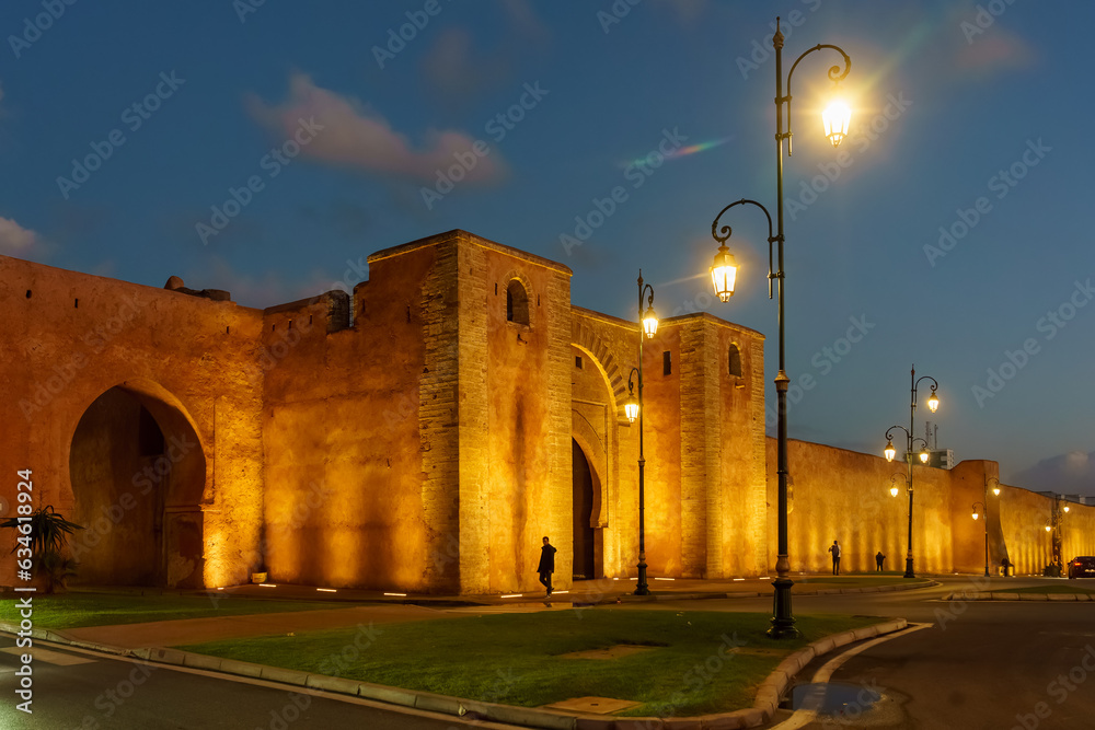 Morocco. Rabat. The fortification of the Kasbah of Udayas fortress at ...