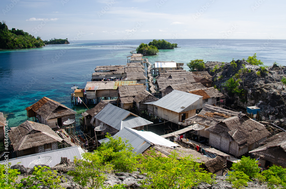 Bajo village in Malenge, Togian Islands, Sulawesi, Indonesia. Sea gipsy ...