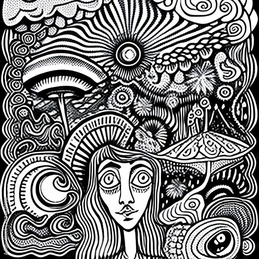 Vivid Exploration: Coloring Book Page with Psychedelic LSD Theme for ...