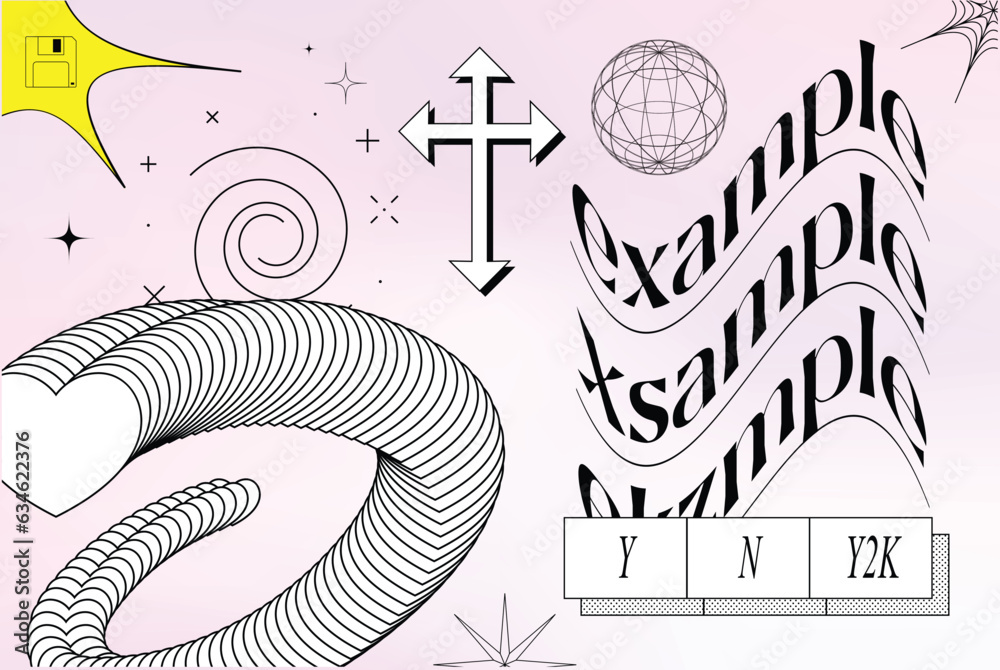 Super trendy geometric Y2K aesthetic brutalism styled linear shapes and ...