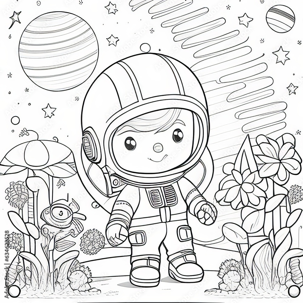 Space-Themed Coloring Page for Kids: Astronauts and Cosmic Adventures ...