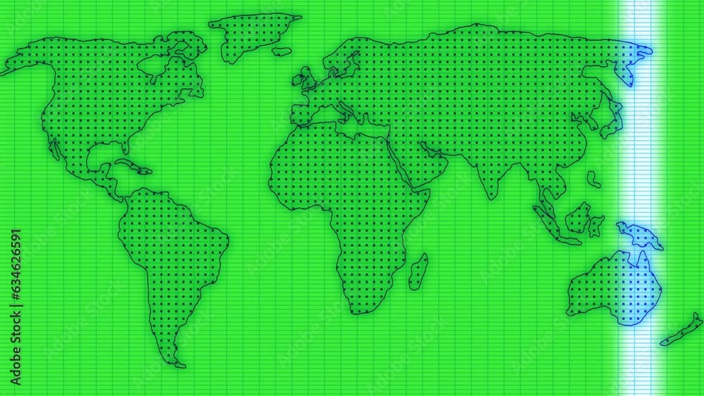 Green color scanning earth map animation, digital technology scanning ...