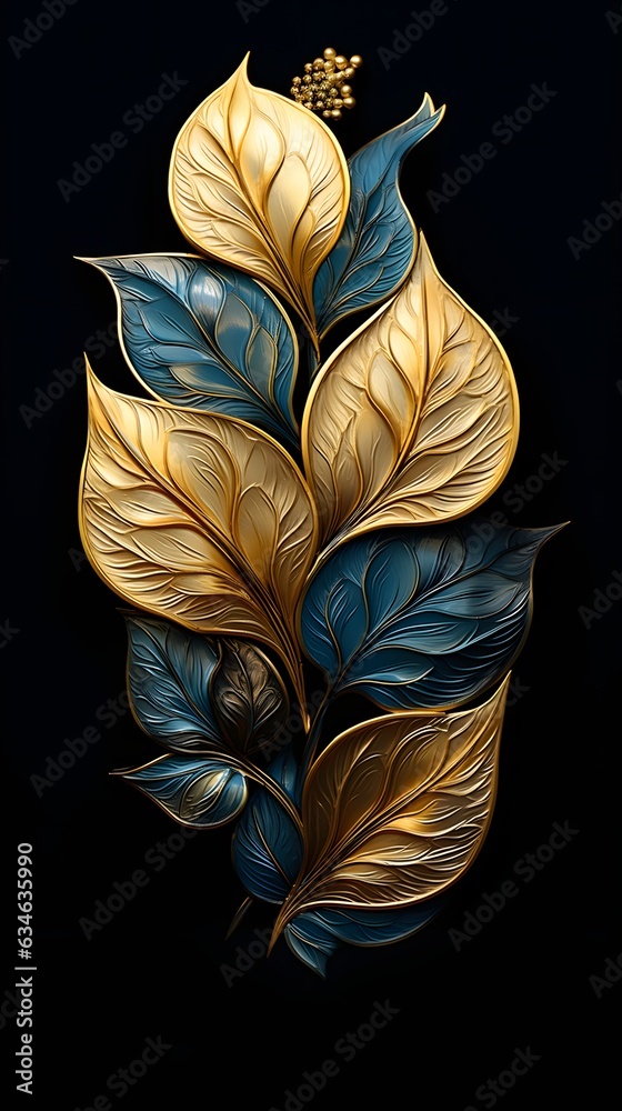 Blue and gold tree leaves design. Great for wall art and home decor ...