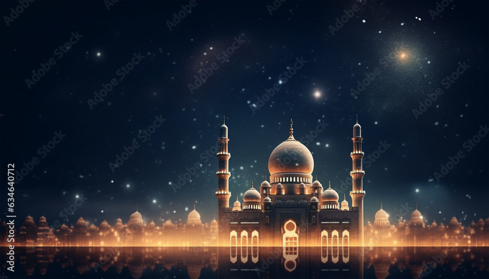 3D rendered Beautiful shining Islamic background with Islamic elements ...