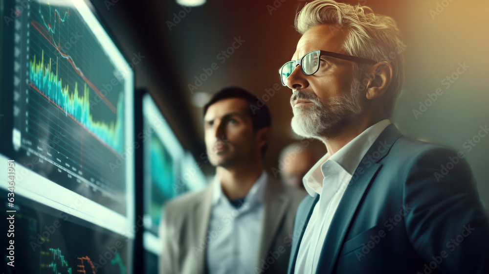 Business man with professional team, look at planning broad, serious ...