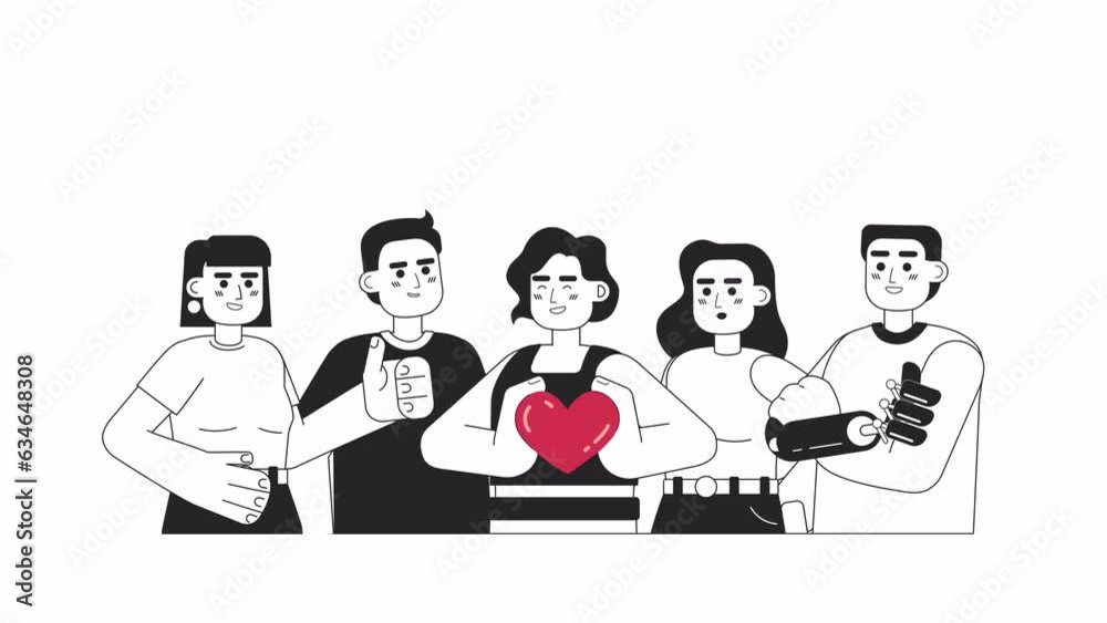 Vidéo Stock Gender and racial diversity students bw 2D characters ...