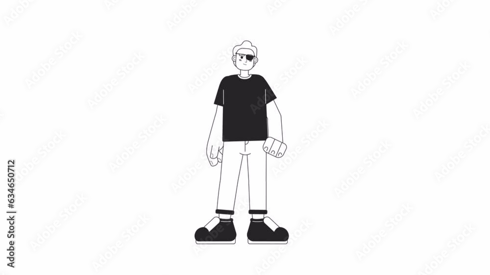 Eye patch man with hand on hip full body bw 2D character animation ...