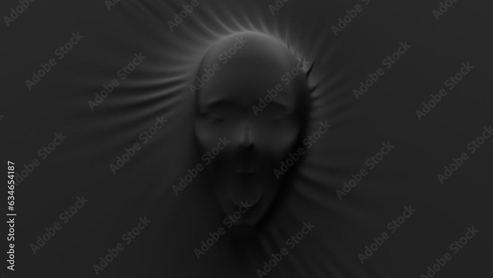 Abstract spooky face. Black horror background. Scary mannequin. 3d ...