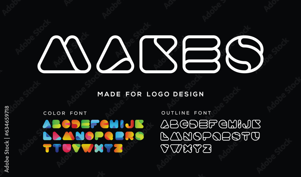 Made for logo. Line condensed alphabet. Colorful uppercase outline ...