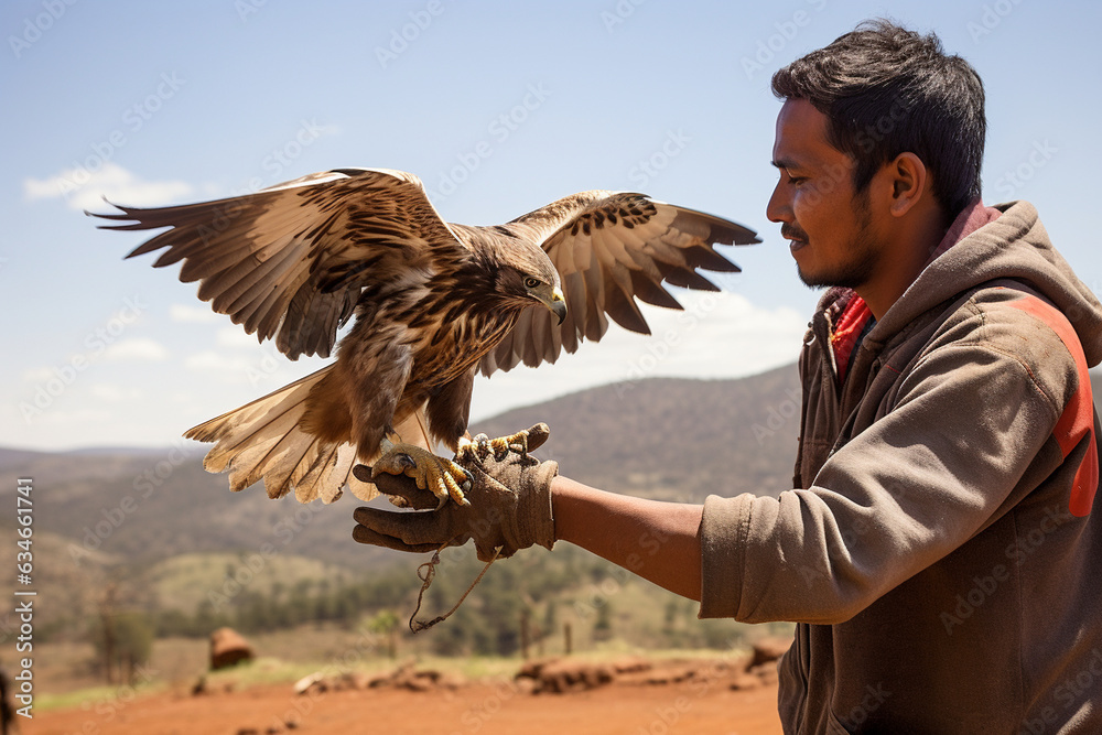 A wildlife rehabilitator releasing a rehabilitated bird of prey ...