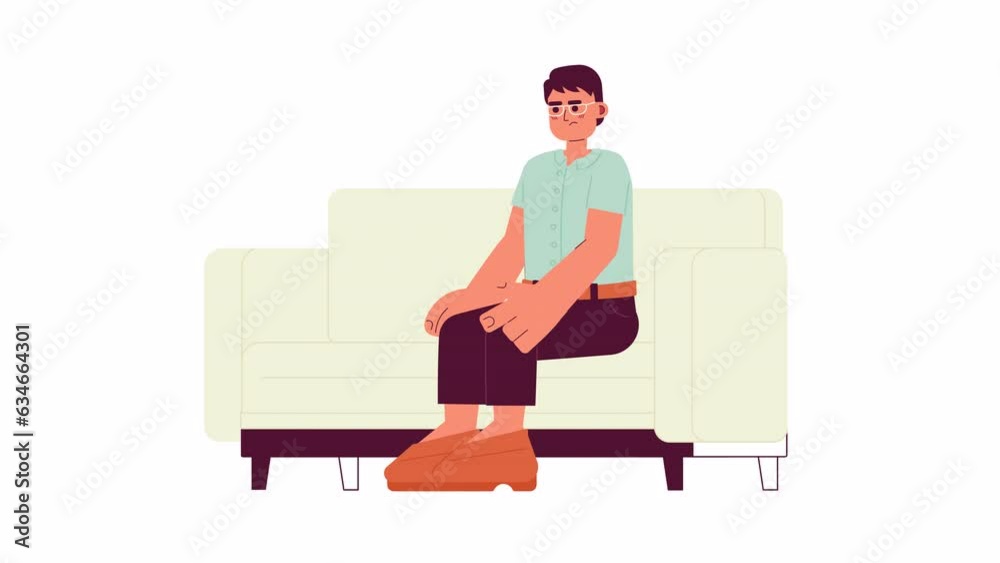 Irritated asian man wagging finger 2D character animation. Annoyed ...