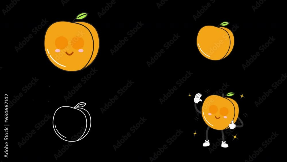 Apricot animated icon set, alpha channel 4k video animation. Funny ...