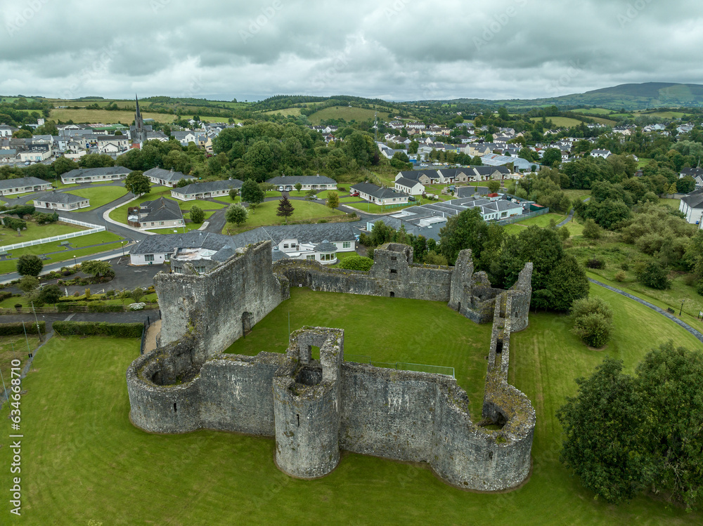 Aerial view of Ballymote castle ruined Anglo Norman castle in Cannacht ...