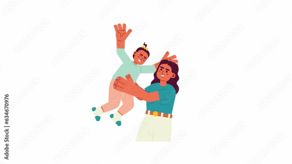 Smiling mother tossing baby girl in air 2D characters animation. Fun ...