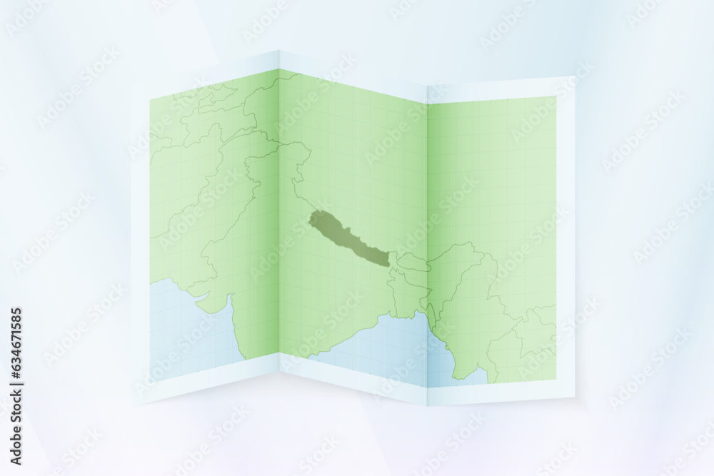 Nepal map, folded paper with Nepal map. Stock Vector | Adobe Stock