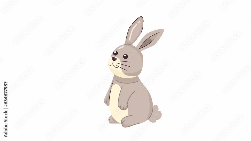 Sweet adorable rabbit blinking, looking up 2D character animation. Pet ...