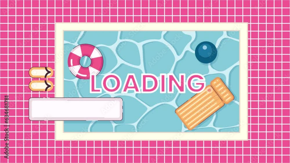 Inflatable swimming pool above 2D loading animation. Summertime ...
