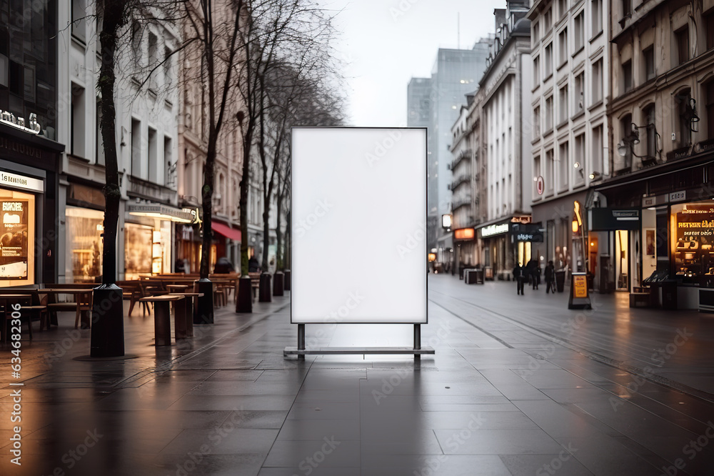 Urban Advertising Canvas Blank White Poster Sign Displayed on City ...