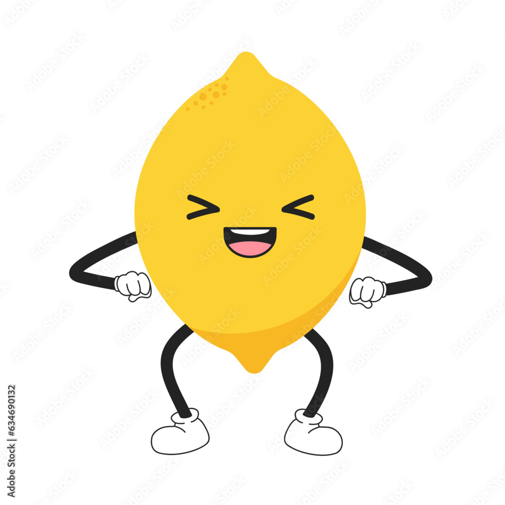 Lemon emoticon with kawaii eyes, legs and hands is dancing. Emoji comic ...