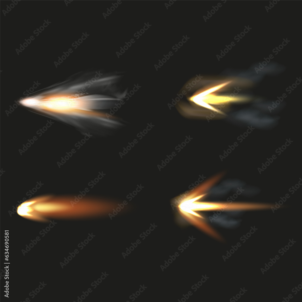 Realistic gun shot collection. Shotgun with fire and smoke. Firearm ...