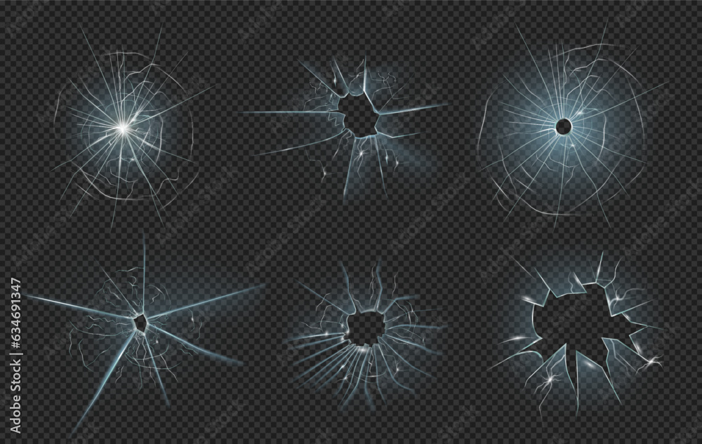 Cracked glass in realistic design on transparent background. Vector ...