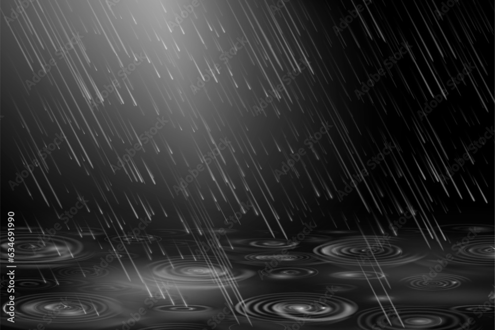 Downpour rainy weather with heavy rain and droplets, realistic ...