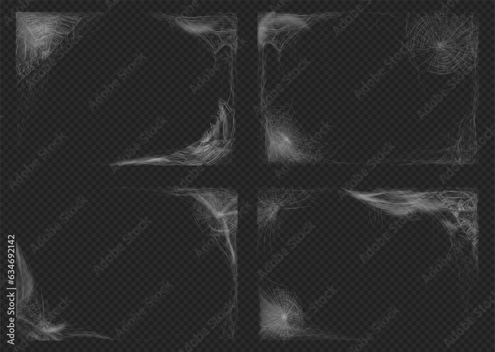 Spider web on corners, frames and borders with copy space, realistic ...