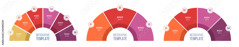 Set of round infographic charts. Infographic design template with 3, 4 ...