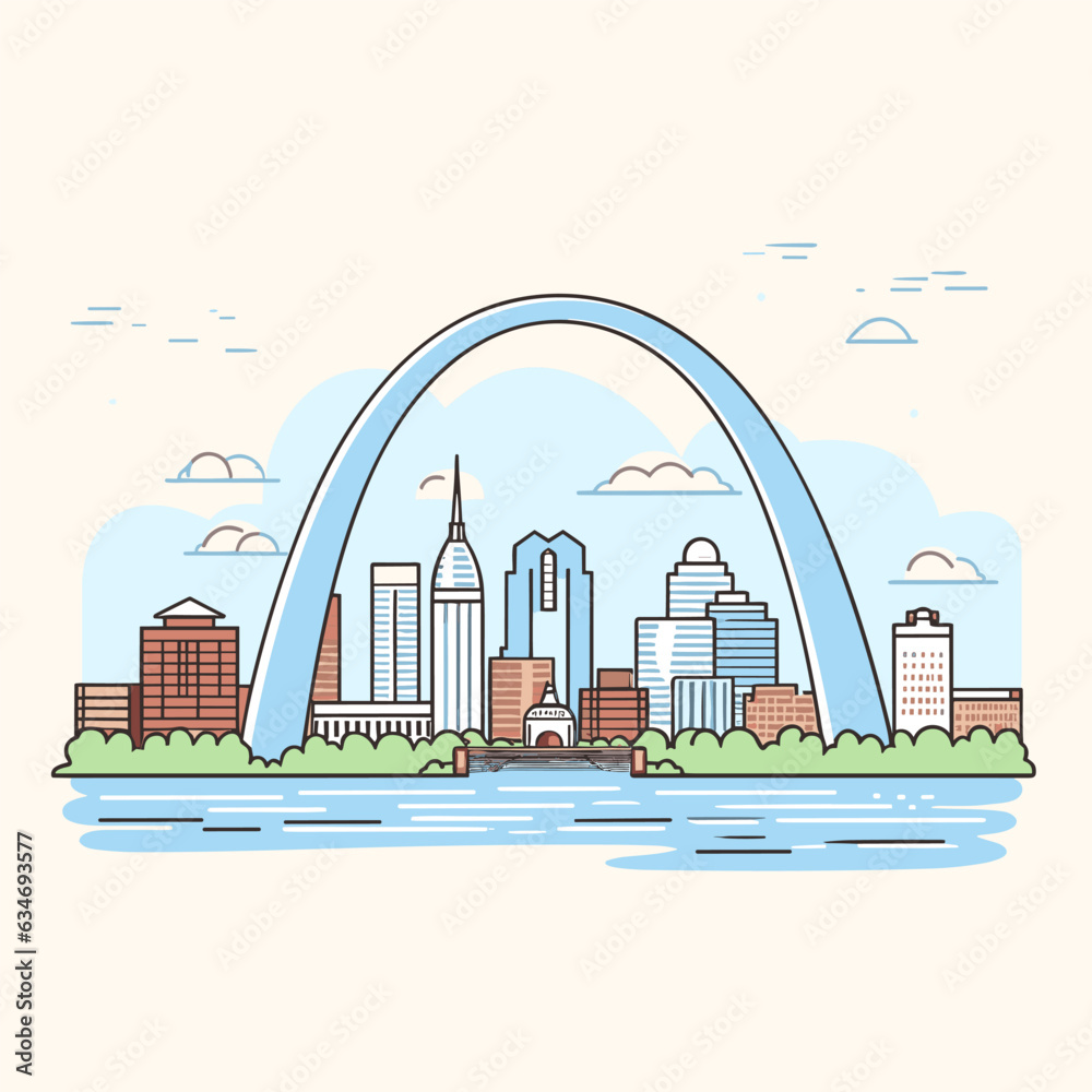 Gateway Arch. Gateway Arch hand-drawn comic illustration. Vector doodle ...