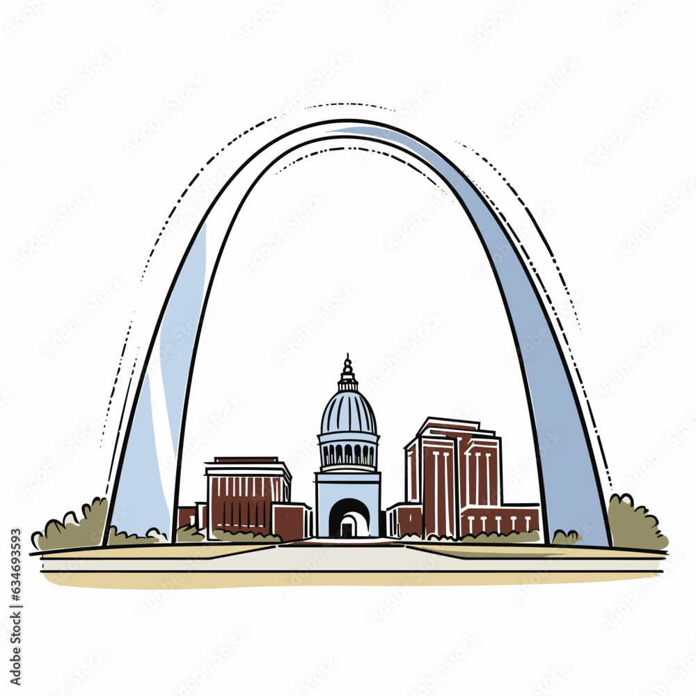 Gateway Arch. Gateway Arch hand-drawn comic illustration. Vector doodle ...