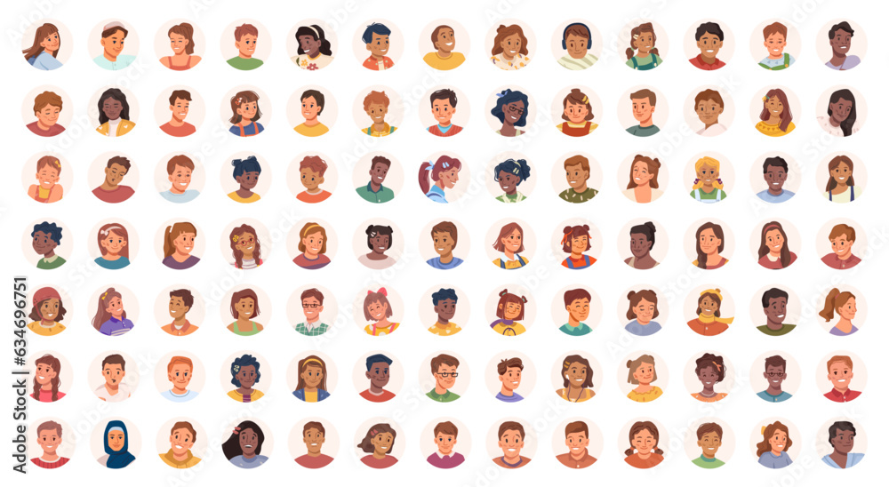 Teens and kids avatar collection. Cute children, boys and girls faces ...