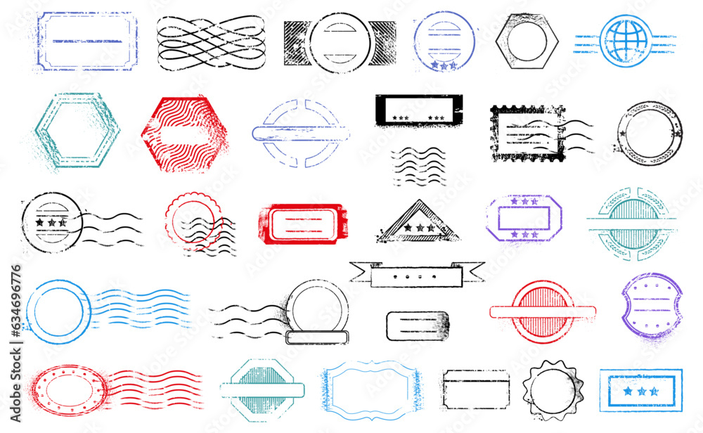 Mail and postal signs and insignias, empty banners and circles ...