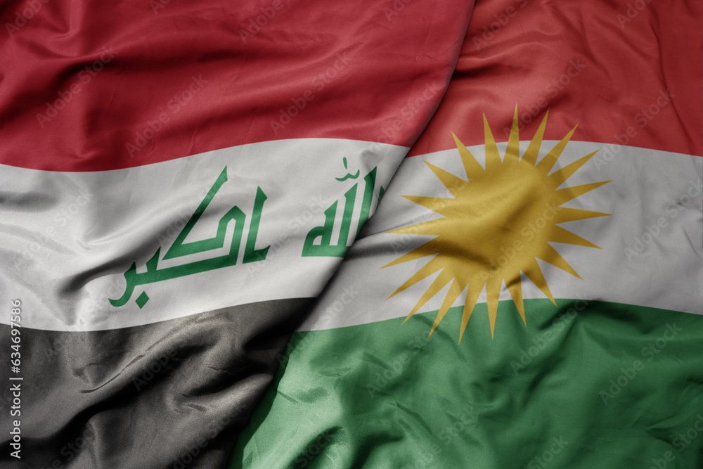 big waving realistic national colorful flag of iraq and national flag ...